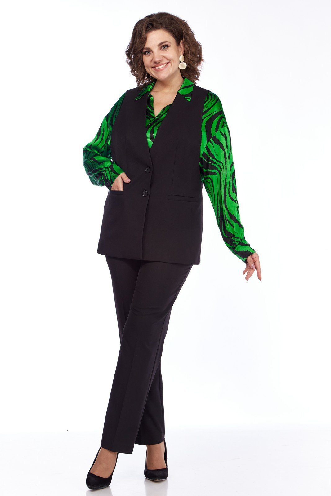 Костюм брючный 1255 чёрный + зелёный Milora купить в интернет магазине | в наличии