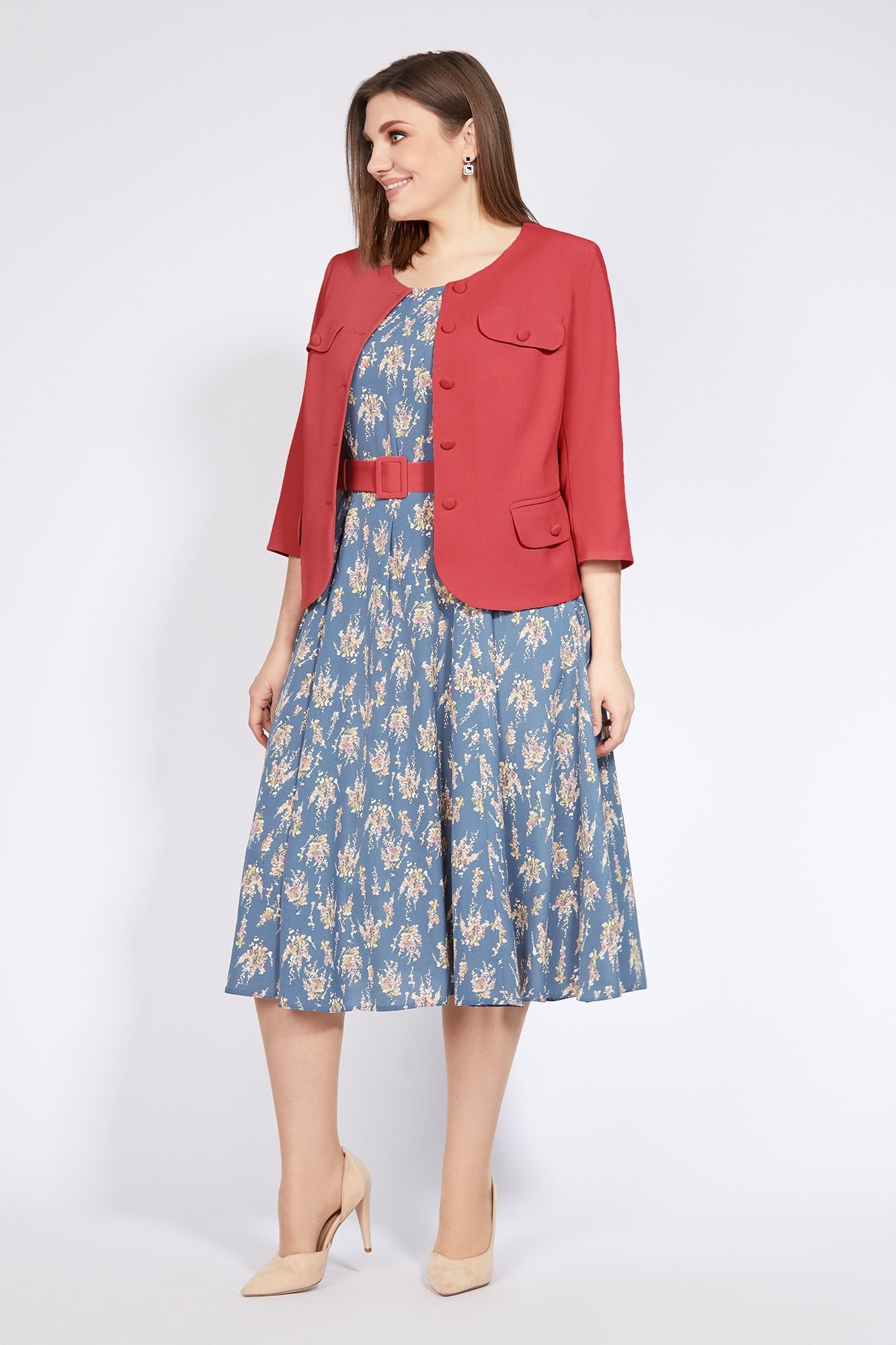 Костюм с платьем 979 коралл Milora купить в интернет магазине Велесмода