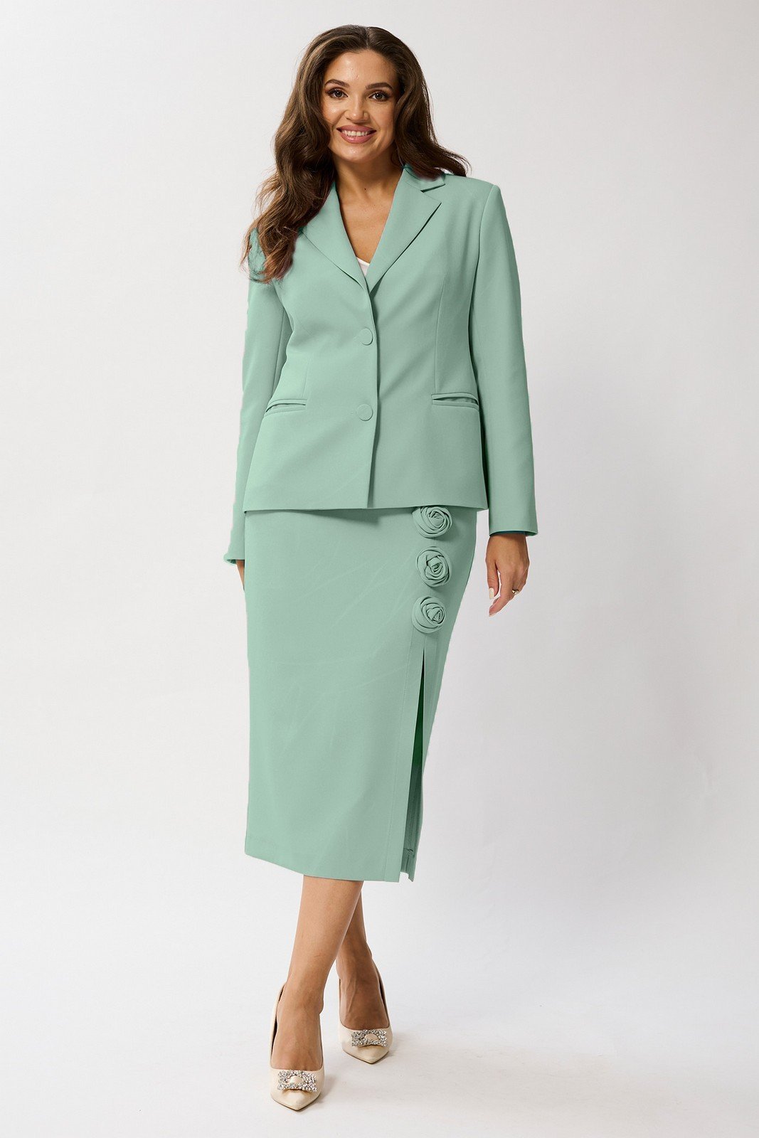 Костюм с юбкой 1128 зеленый MisLana купить в интернет магазине | в наличии