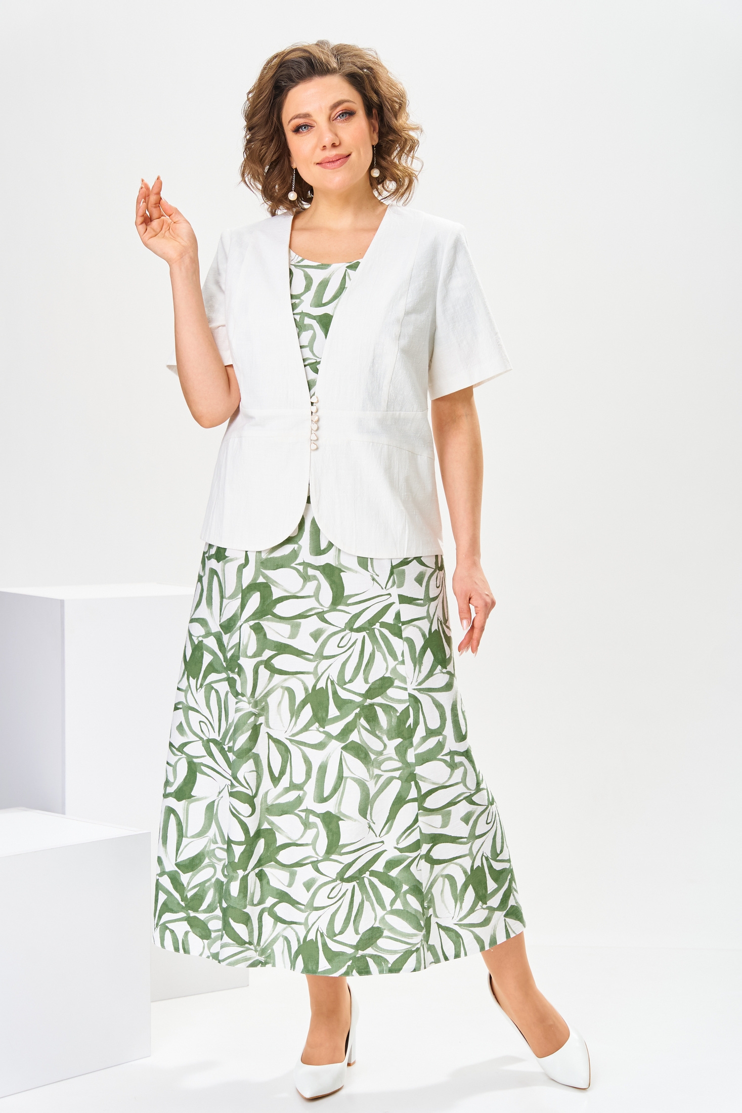 Костюм с платьем 3-2800 зелёный + белый Romanovich style купить в ...