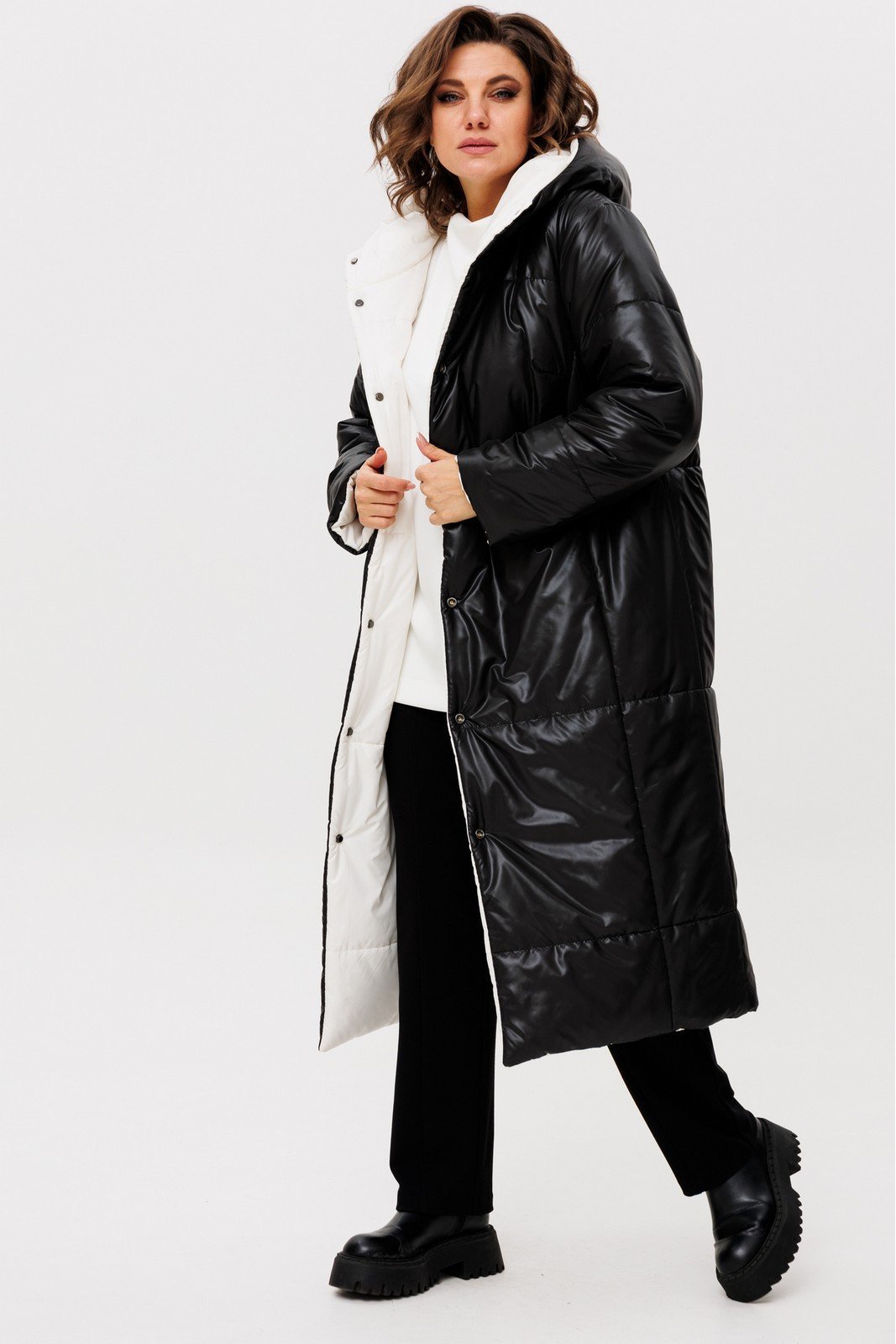 Пальто 2236 белый-черный Rumoda купить в интернет магазине Велесмода