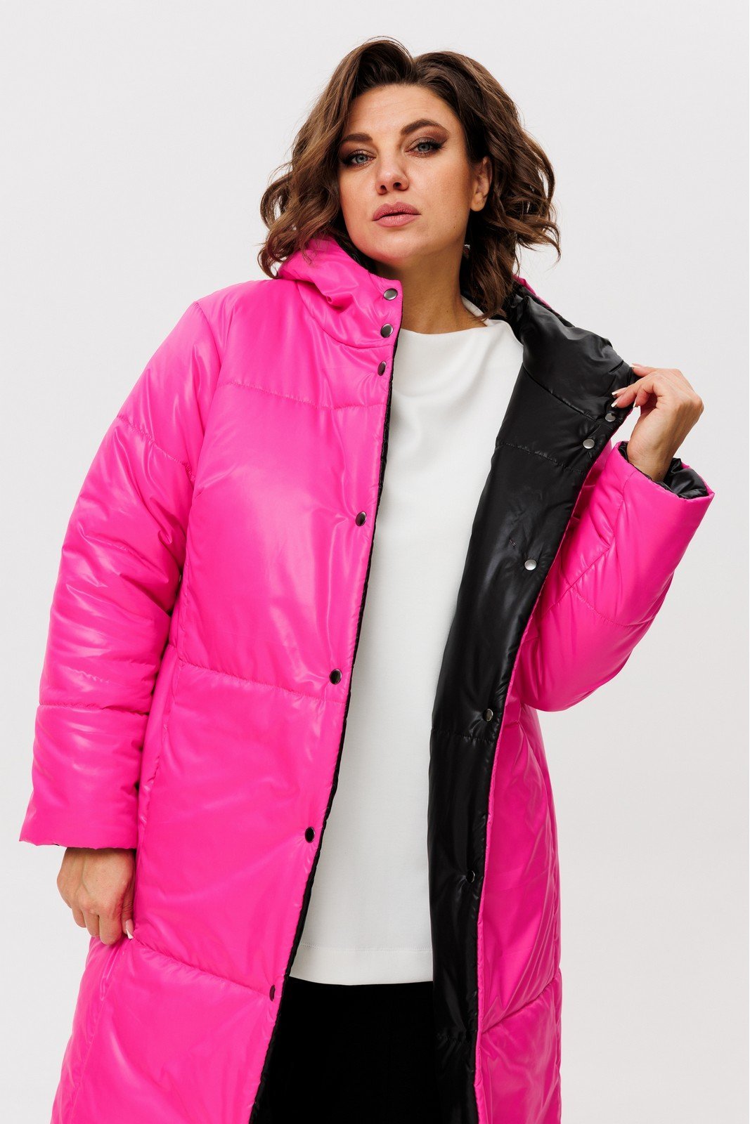 Пальто 2236 розовый-черный Rumoda купить в интернет магазине Велесмода