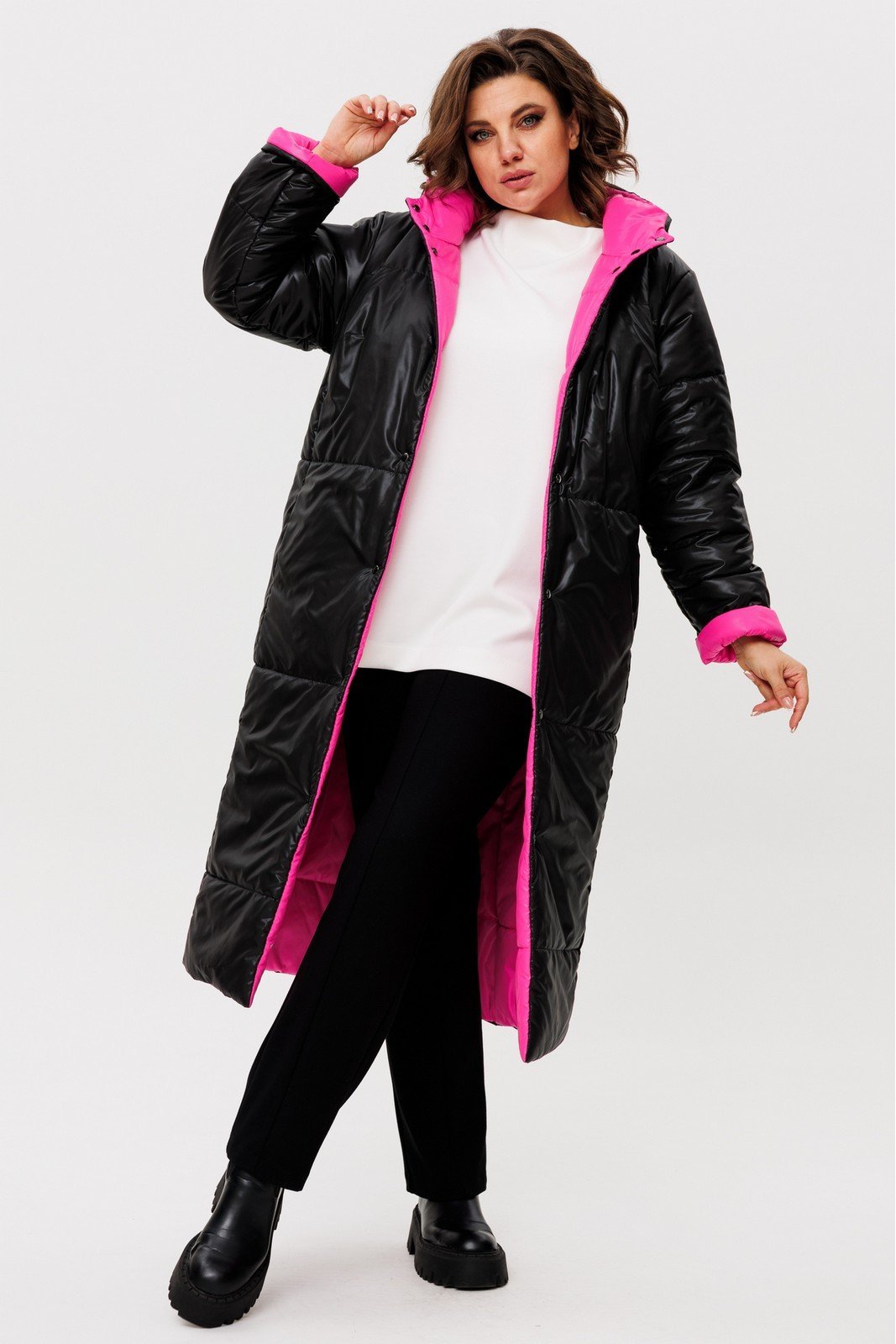 Пальто 2236 розовый-черный Rumoda купить в интернет магазине Велесмода