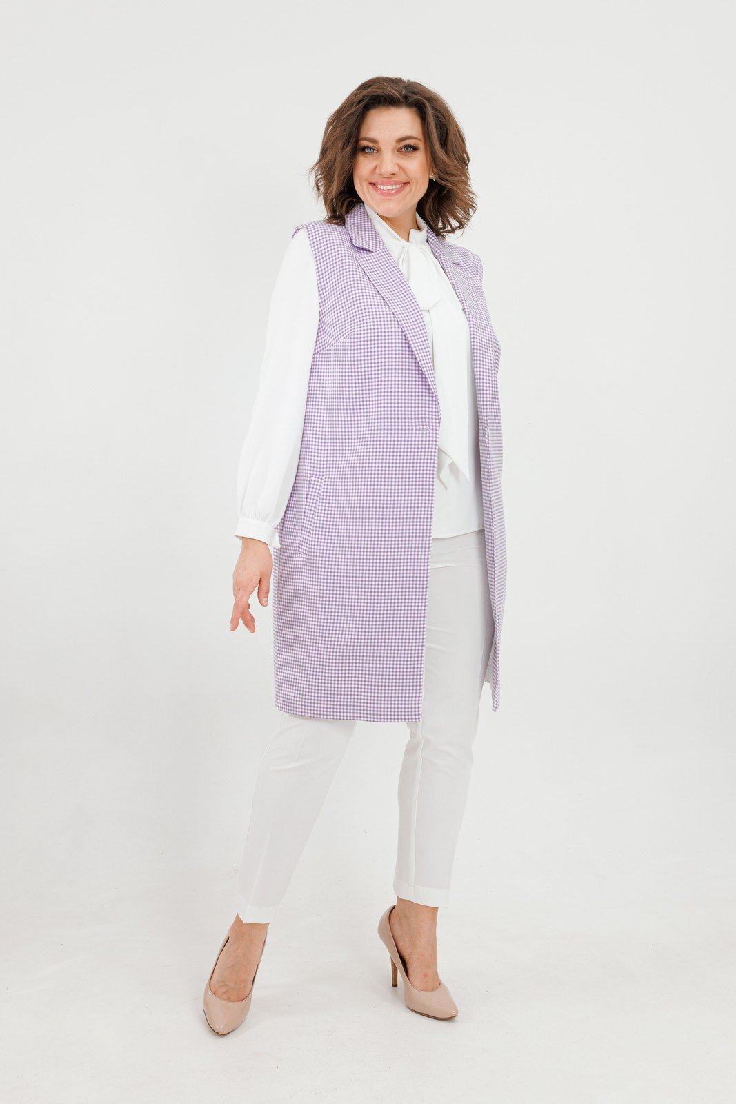 Костюм брючный 130560 сиреневая гусьлапка + белый SandyNA купить в ...