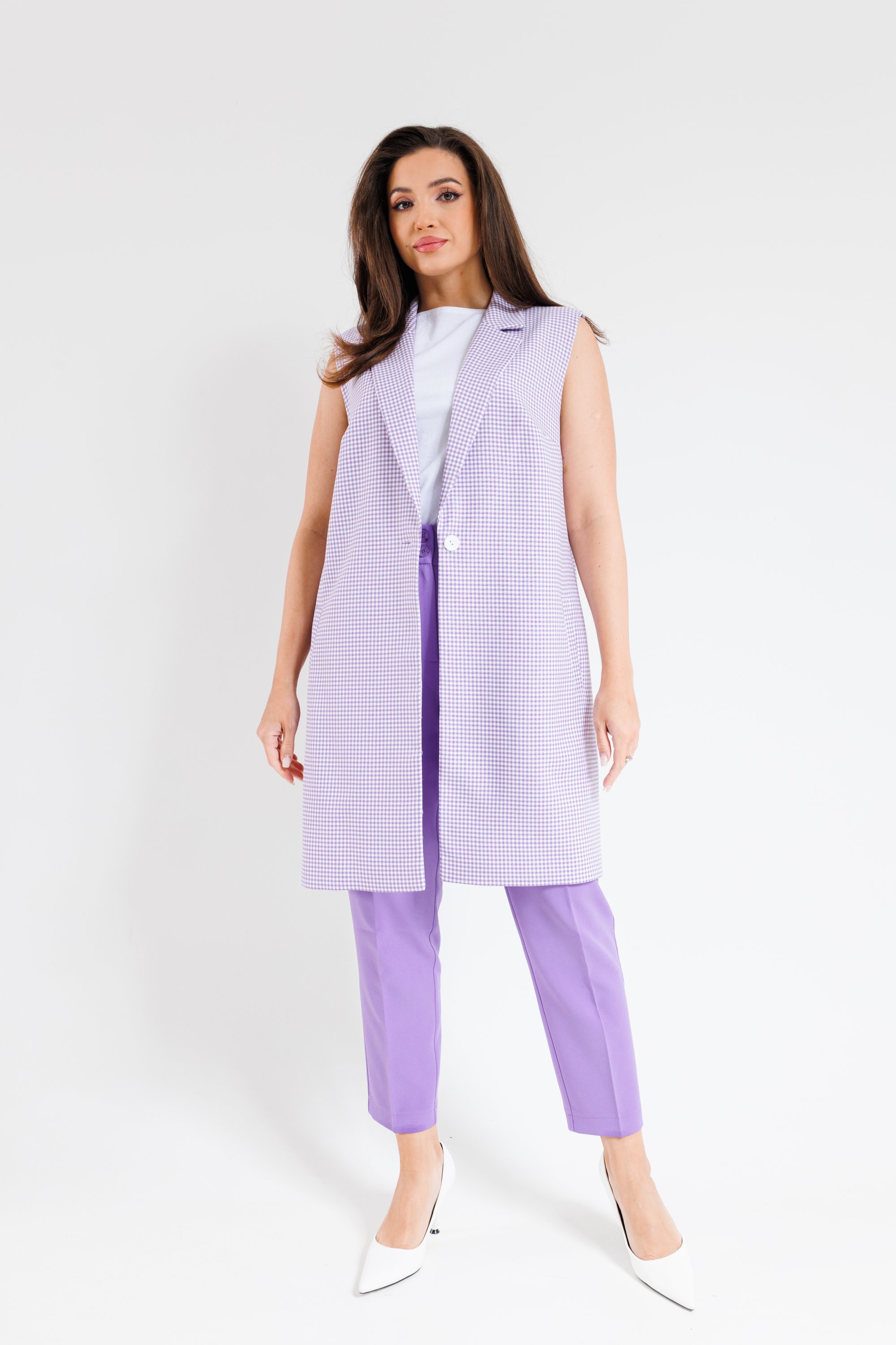 Костюм брючный 130560 сиреневая гусьлапка + лиловый SandyNA купить в ...