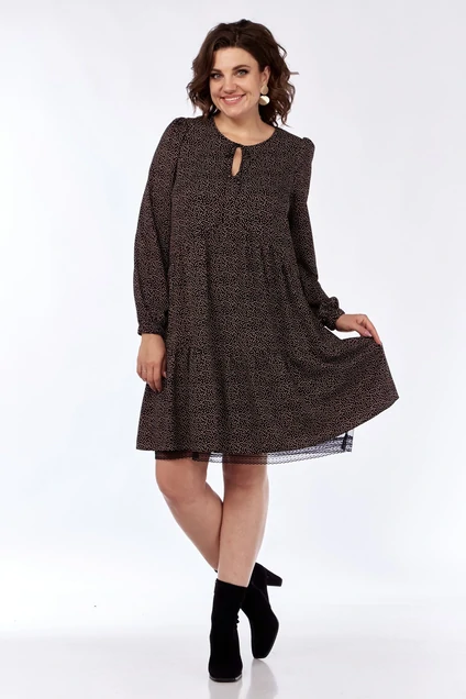 Платье 1035 коричневые горохи Milora купить в интернет магазине Велесмода